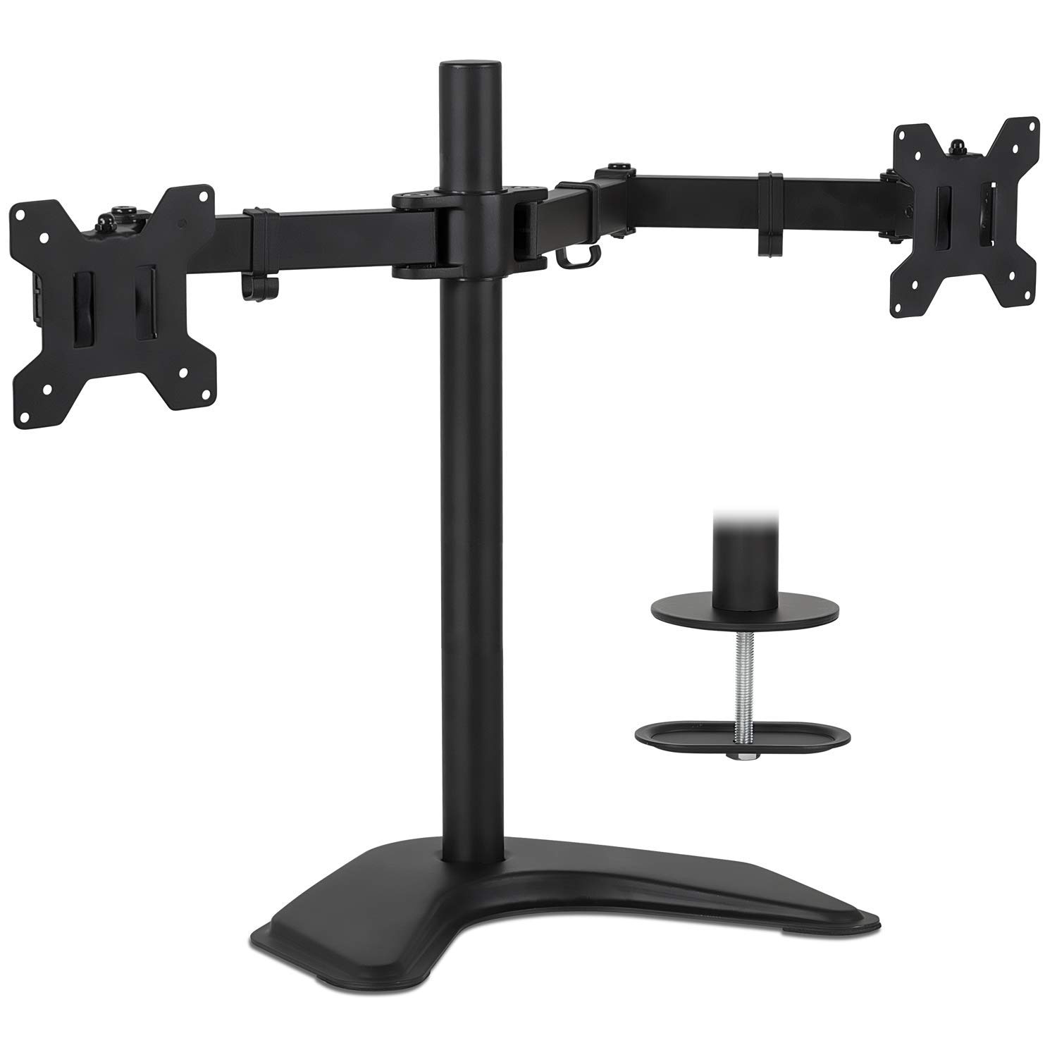 Mount-It! Dual Monitor Stand for Desk - 2 Screen Mount for Two Computer Screens up to 32 Inch and 17 Lbs - Free-Standing Base Swivels, Tilt, Rotates 360 Adjustable Arms - VESA Compatible Sturdy Steel