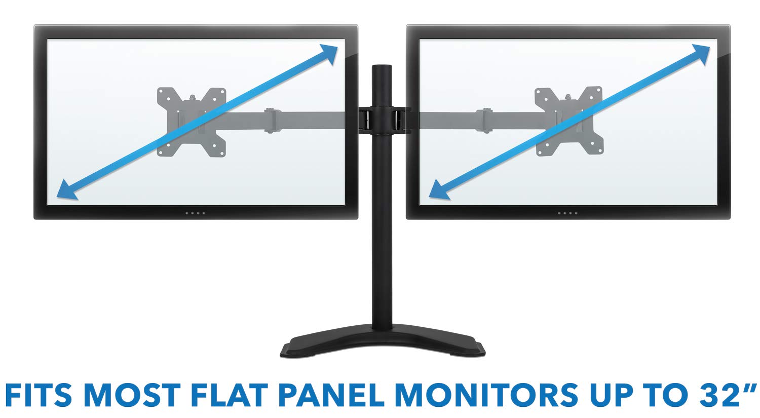 Mount-It! Dual Monitor Stand for Desk - 2 Screen Mount for Two Computer Screens up to 32 Inch and 17 Lbs - Free-Standing Base Swivels, Tilt, Rotates 360 Adjustable Arms - VESA Compatible Sturdy Steel