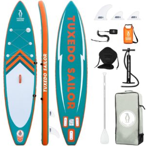 tuxedo sailor inflatable 11'×30"×6" ultra-light sup for all skill levels everything included with stand up paddle board, adj paddle, pump, isup travel backpack, leash 10l waterproof bag