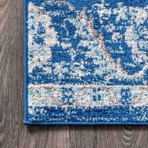 JONATHAN Y BMF106B-5 Bohemian Flair Boho Vintage Medallion Indoor Area-Rug Floral Easy-Cleaning High Traffic Bedroom Kitchen Living Room Non Shedding, 5 X 8, Cream/Blue