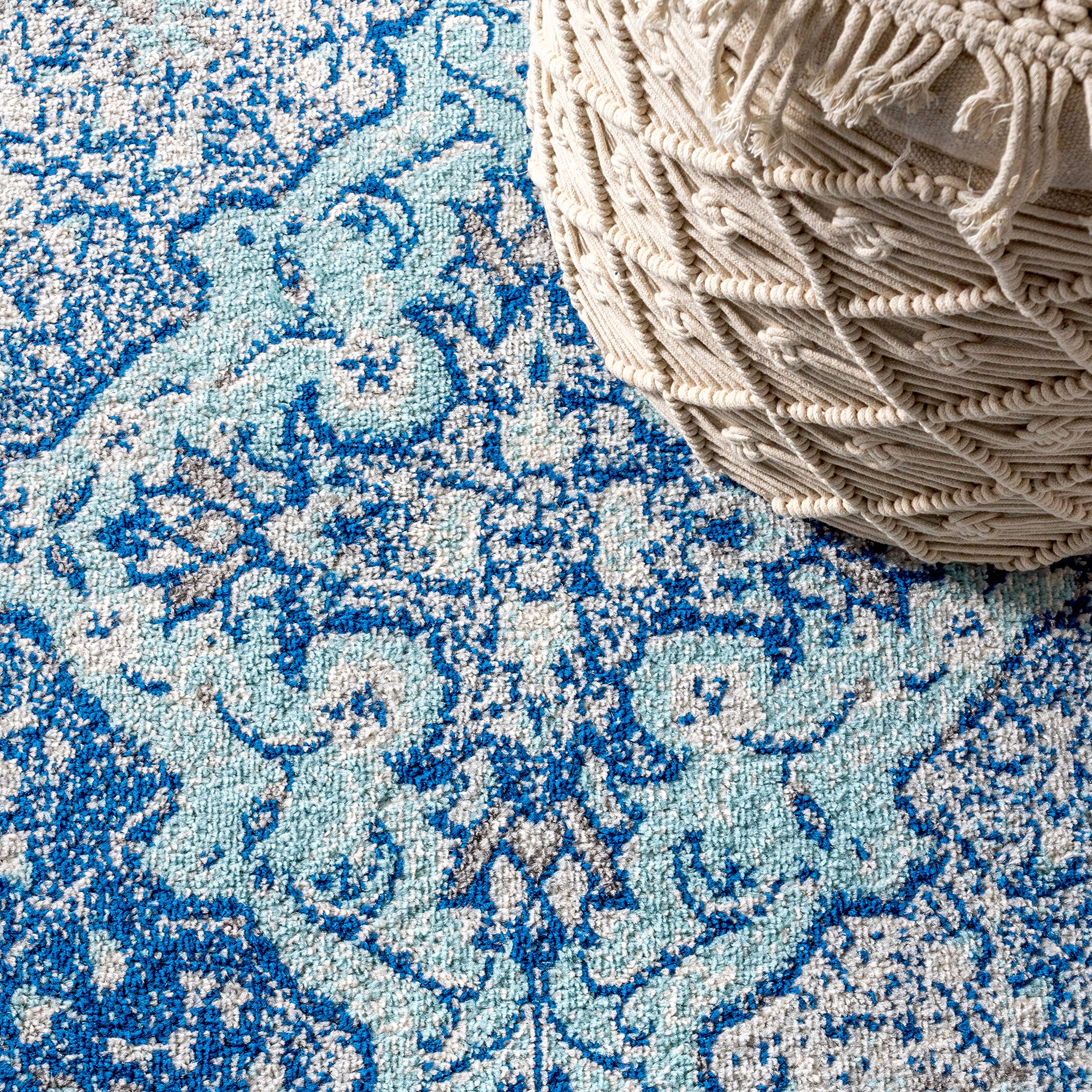 JONATHAN Y BMF106B-5 Bohemian Flair Boho Vintage Medallion Indoor Area-Rug Floral Easy-Cleaning High Traffic Bedroom Kitchen Living Room Non Shedding, 5 X 8, Cream/Blue