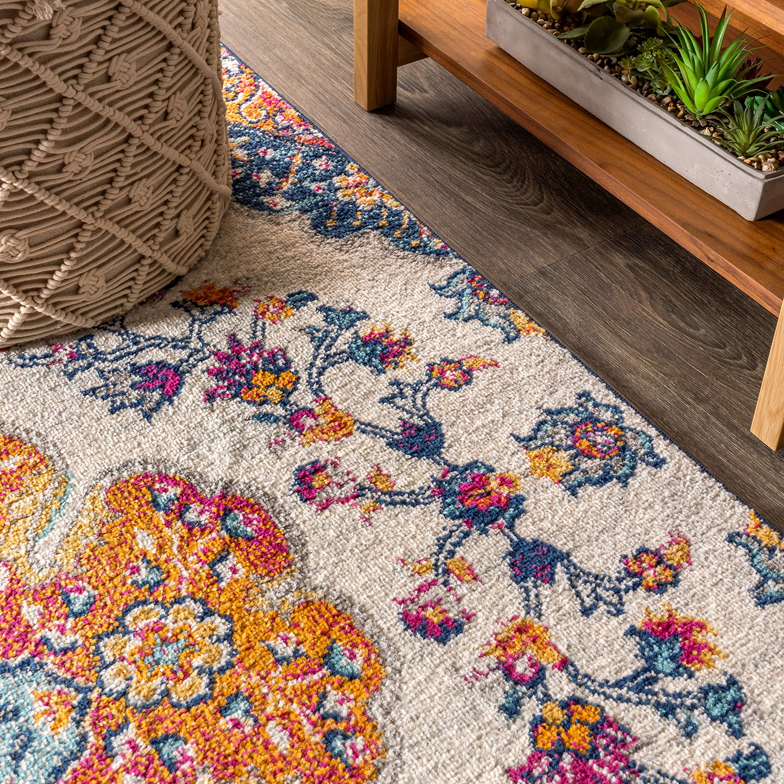 JONATHAN Y BMF106A-8 Bohemian Flair Boho Vintage Medallion Blue/Multi 8 ft. x 10 ft. Area-Rug, Vintage, Easy-Cleaning, for Bedroom, Kitchen, Living Room, Non Shedding