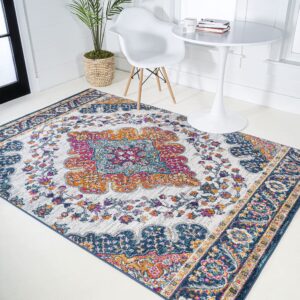 JONATHAN Y BMF106A-8 Bohemian Flair Boho Vintage Medallion Blue/Multi 8 ft. x 10 ft. Area-Rug, Vintage, Easy-Cleaning, for Bedroom, Kitchen, Living Room, Non Shedding