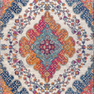 JONATHAN Y BMF106A-8 Bohemian Flair Boho Vintage Medallion Blue/Multi 8 ft. x 10 ft. Area-Rug, Vintage, Easy-Cleaning, for Bedroom, Kitchen, Living Room, Non Shedding