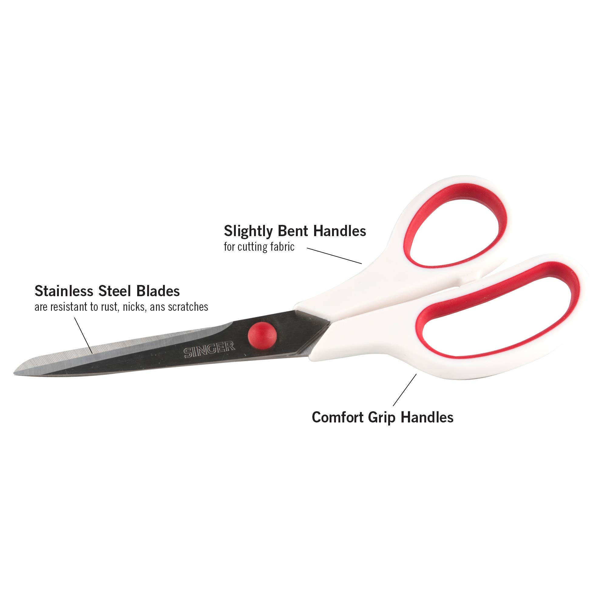 SINGER 8-1/2-Inch Fabric Scissors with Comfort Grip Red & White, 12-Pack