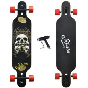 ‎sefulim skull longboard skateboard, 41 inch deck complete maple cruiser freestyle longboard skateboard for kids teen boys girls beginners