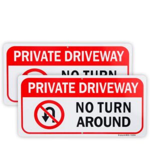 2 pack private driveway, no turn around sign, 14"x 7" .04" aluminum reflective sign rust free aluminum-uv protected and weatherproof