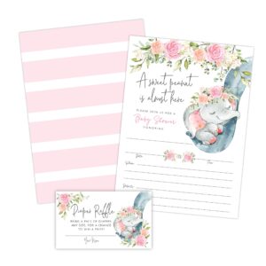 your main event prints elephant girl baby shower invitations, peanut baby shower invites with diaper raffles cards, sprinkle, 20 invites