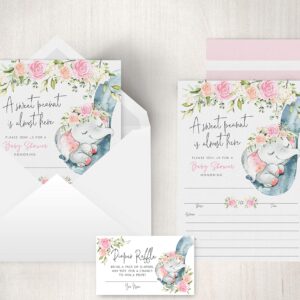 Your Main Event Prints Elephant Girl Baby Shower Invitations, Peanut Baby Shower Invites with Diaper Raffles Cards, Sprinkle, 20 Invites