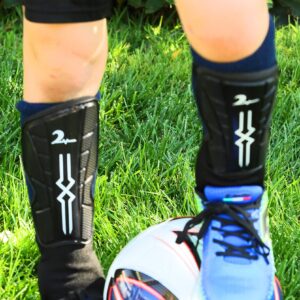 Kids Soccer Shin Guards with Foam Backing & Adjustable Straps. Fits Ages 8-13. Black