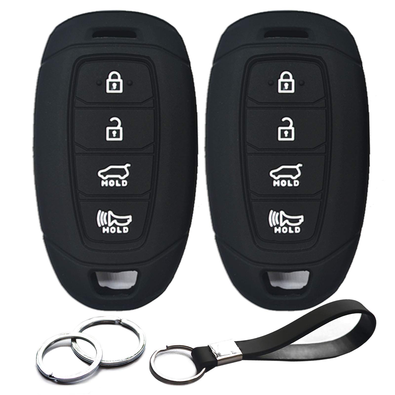 INFIPAR 2pcs Compatible with Hyundai Elantra N GT Santa Fe Kona Electric Accent Azera Palisade Veloster N Black Key Fob Cover Case Key Chain Protector Shell Holder