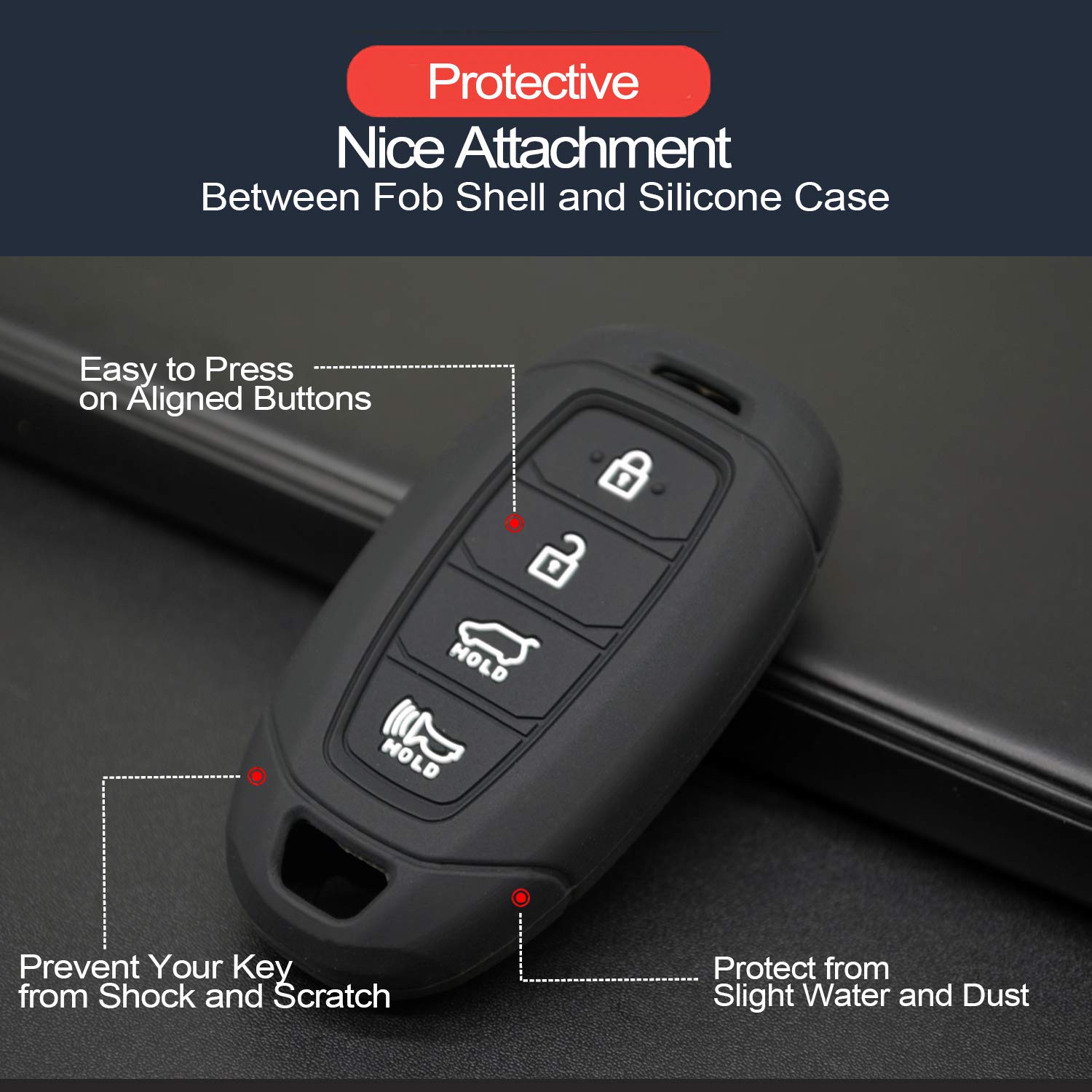 INFIPAR 2pcs Compatible with Hyundai Elantra N GT Santa Fe Kona Electric Accent Azera Palisade Veloster N Black Key Fob Cover Case Key Chain Protector Shell Holder