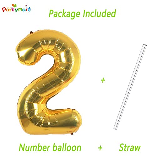 PartyMart Gold Foil Balloons Number 2, 42 inch