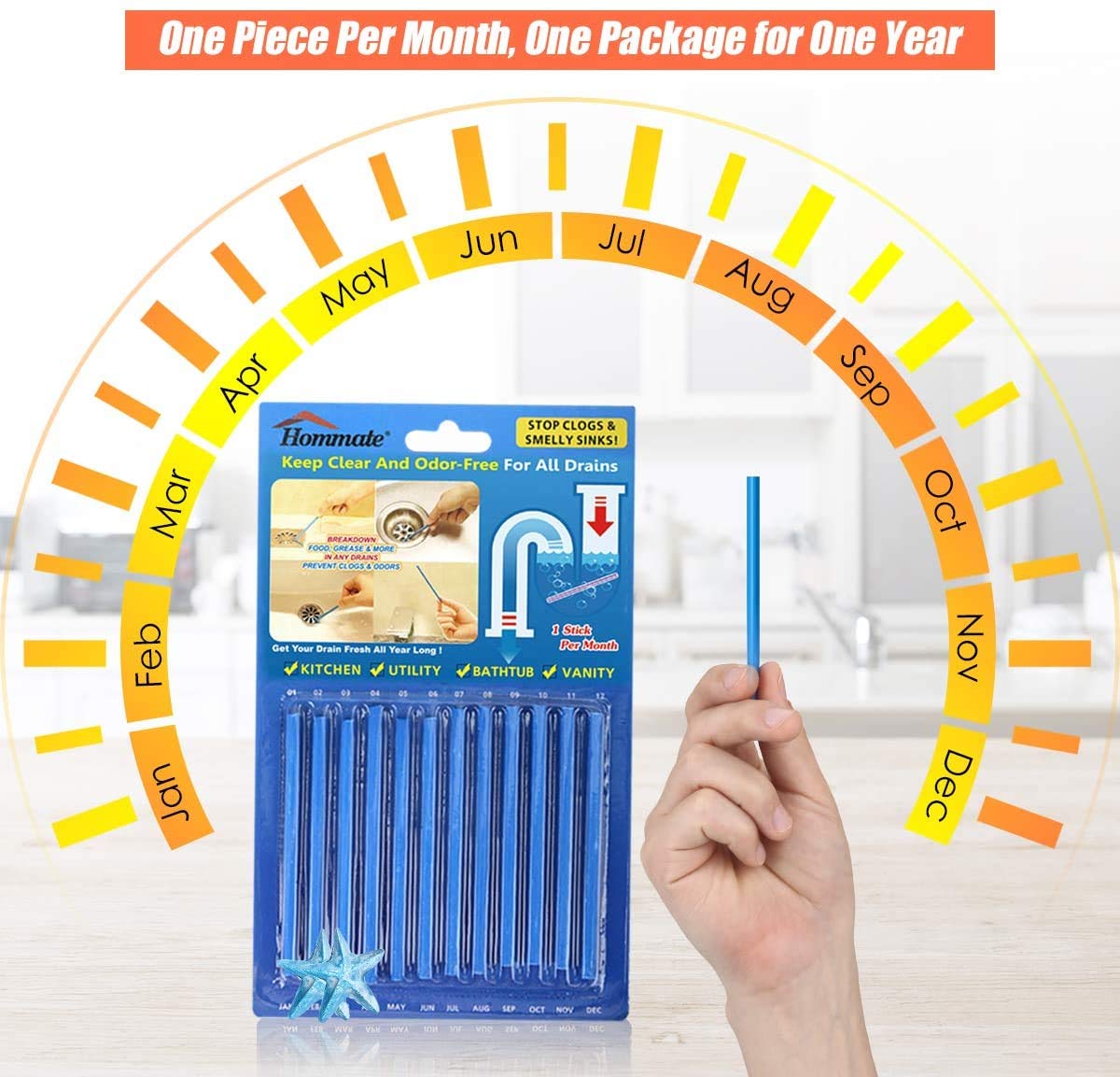 Drain Sticks Drain Stix Drainstix Drain Cleaner Sticks for Drains Drain Cleaner Sticks for Clogs Remover Eliminating Smelly Odor Sink Disposable Drain Stix As Seen On TV