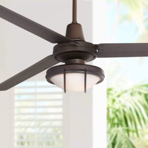 casa vieja 60" casa turbina modern 3 blade indoor outdoor ceiling fan with light led remote oil rubbed bronze frosted white glass damp rated for patio exterior house porch gazebo garage barn