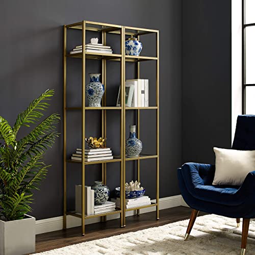 Crosley Furniture Aimee Narrow Etagere Set, Gold and Glass