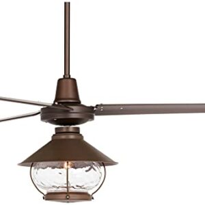 Casa Vieja 52" Plaza DC Modern Industrial 3 Blade Indoor Outdoor Ceiling Fan with LED Light Remote Control Oil Rubbed Bronze Clear Hammered Glass Lantern Damp Rated Patio Exterior House