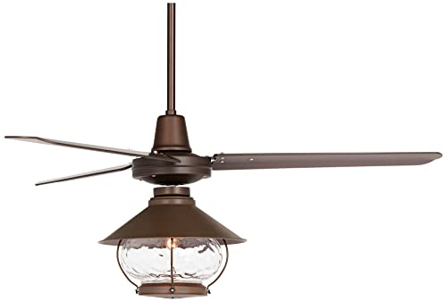 Casa Vieja 52" Plaza DC Modern Industrial 3 Blade Indoor Outdoor Ceiling Fan with LED Light Remote Control Oil Rubbed Bronze Clear Hammered Glass Lantern Damp Rated Patio Exterior House