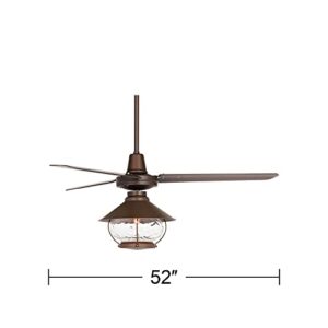 Casa Vieja 52" Plaza DC Modern Industrial 3 Blade Indoor Outdoor Ceiling Fan with LED Light Remote Control Oil Rubbed Bronze Clear Hammered Glass Lantern Damp Rated Patio Exterior House