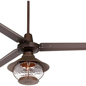 Casa Vieja 52" Plaza DC Modern Industrial 3 Blade Indoor Outdoor Ceiling Fan with LED Light Remote Control Oil Rubbed Bronze Clear Hammered Glass Lantern Damp Rated Patio Exterior House