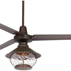 Casa Vieja 52" Plaza DC Modern Industrial 3 Blade Indoor Outdoor Ceiling Fan with LED Light Remote Control Oil Rubbed Bronze Clear Hammered Glass Lantern Damp Rated Patio Exterior House