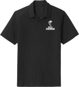 ford mustang shelby cobra pocket print wicking polo, black 4xl