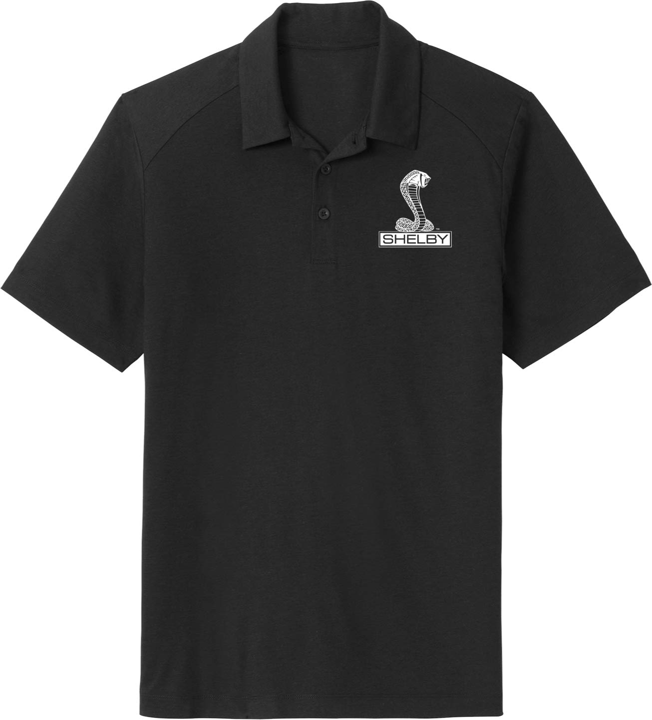 Ford Mustang Shelby Cobra Pocket Print Wicking Polo, Black 4XL