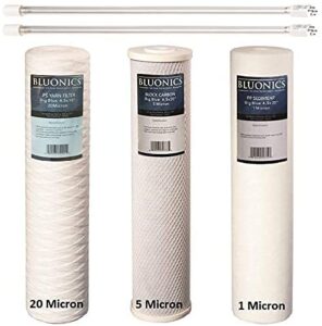 string-wound sediment, cto carbon & sediment + uv bulb replacement filter set for our well water system > 3pcs 4.5" x 20" whole house cartridges + lamps