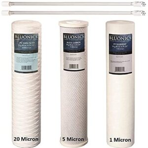 String-wound Sediment, CTO Carbon & Sediment + UV Bulb Replacement Filter Set for our Well Water System > 3pcs 4.5" x 20" Whole House Cartridges + Lamps