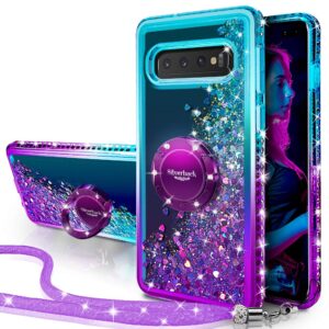 silverback for samsung galaxy s10 plus case, moving liquid holographic sparkle glitter case with kickstand, bling diamond rhinestone stand slim galaxy s10 plus case for girls women - purple