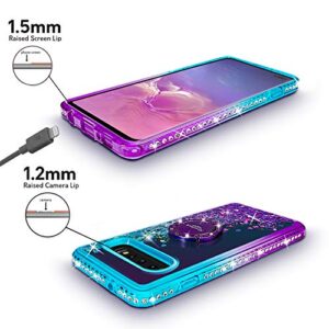 Silverback for Samsung Galaxy S10 Plus Case, Moving Liquid Holographic Sparkle Glitter Case with Kickstand, Bling Diamond Rhinestone Stand Slim Galaxy S10 Plus Case for Girls Women - Purple