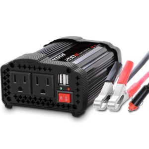 nddi 200w car power inverter 12v dc to 110v ac converter with 3.1a dual usb quick car charger adapter(black)