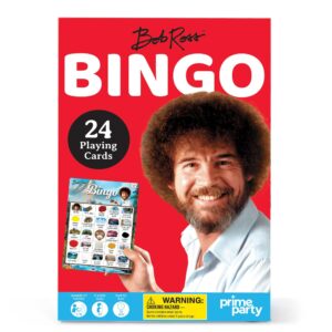 bob ross bingo board game (24 players) idea for artists, teachers, painters, and drawers | unique fun art party game | bob ross quotes and paintings