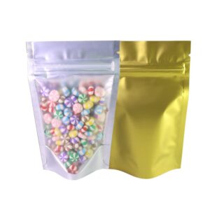 clear window standup colored metallic mylar ziplock bag (100 pack) (gold, standup | 3.5oz)