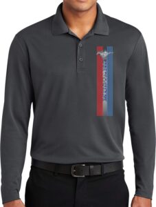 ford mustang tri bar logo pocket print long sleeve polo, graphite 2xl