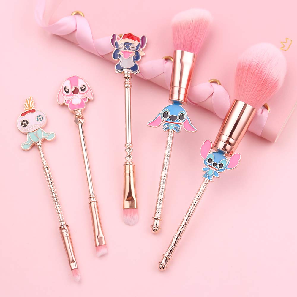 Interstellar Baby Makeup Brushes Set - 5Pcs Creative Stitch Theme Cosmetic Brushes Set, Premium Synthetic Foundation Eyeshades Brush Set Best Gift for Young Girl Women