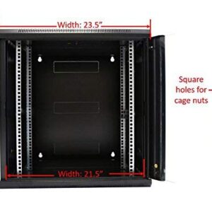 AEONS Depot 12U Professional Wall Mount Server Cabinet Enclosure Double Section Hinged Swing Out 19-Inch Server Network Rack with Locking Glass Door Black (Fully Assembled)