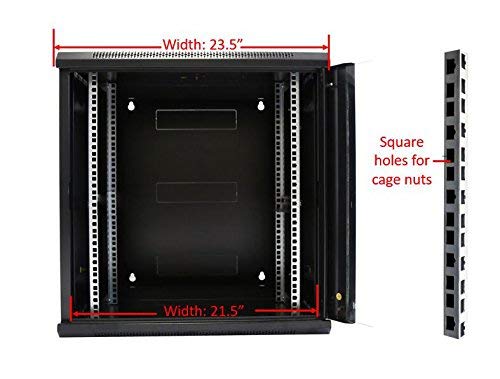 AEONS Depot 12U Professional Wall Mount Server Cabinet Enclosure Double Section Hinged Swing Out 19-Inch Server Network Rack with Locking Glass Door Black (Fully Assembled)