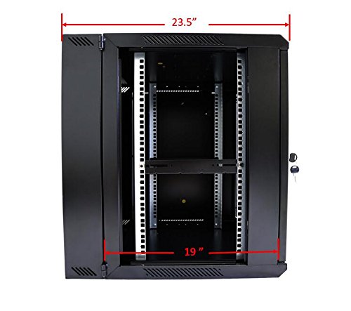 AEONS Depot 12U Professional Wall Mount Server Cabinet Enclosure Double Section Hinged Swing Out 19-Inch Server Network Rack with Locking Glass Door Black (Fully Assembled)