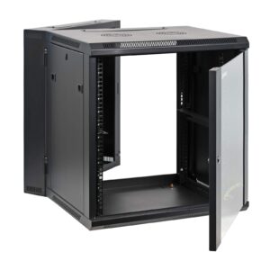 AEONS Depot 12U Professional Wall Mount Server Cabinet Enclosure Double Section Hinged Swing Out 19-Inch Server Network Rack with Locking Glass Door Black (Fully Assembled)