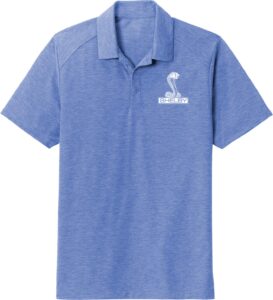 ford mustang shelby cobra pocket print wicking polo, royal 2xl