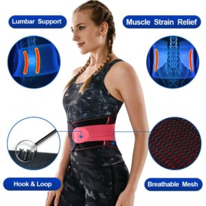 T TIMTAKBO Waist Back Support Belt for Women Men, Lumbar Support of Back Brace for Lower Back Pain Relief, Adjustable Waist Support Belt for Sciatica,Scoliosis(Black/Red, L/XL Fit Belly 31.5"-39.5")