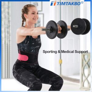 T TIMTAKBO Waist Back Support Belt for Women Men, Lumbar Support of Back Brace for Lower Back Pain Relief, Adjustable Waist Support Belt for Sciatica,Scoliosis(Black/Red, L/XL Fit Belly 31.5"-39.5")