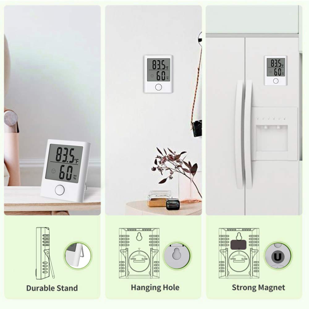 BALDR Digital Mini Hygrometer & Indoor Thermometer - Monitor Room Temperature & Humidity with a Hydrometer, Humidity Sensor, & Indoor Thermometer for Home, Office, Greenhouse, & More (White)