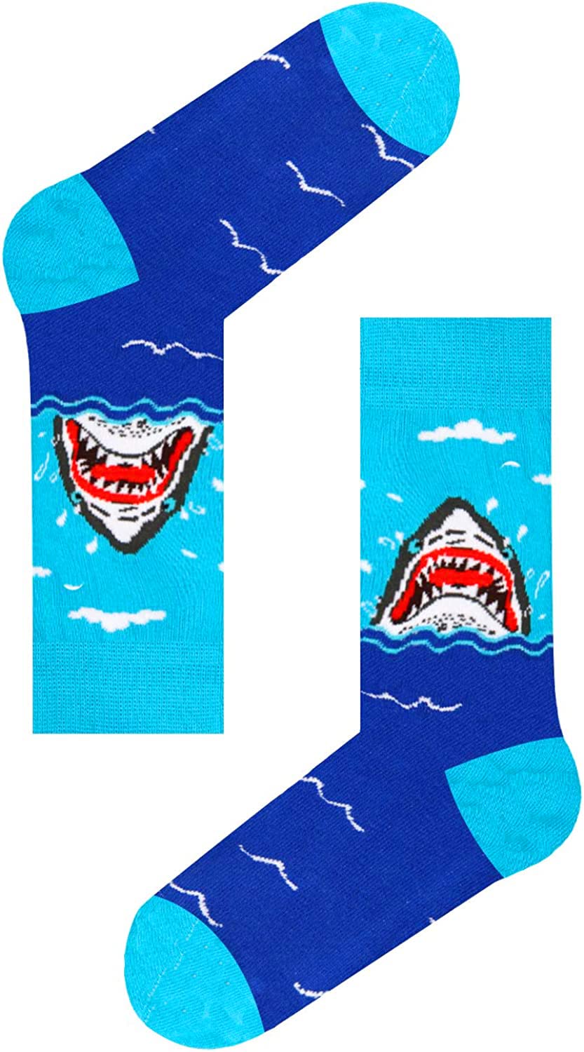 HAPPYPOP Crazy Kids Socks Fun Socks for Boys, Kids Boys Socks Childrens Socks Shark Gifts Shark Socks for Kids Boys 7-10 Years