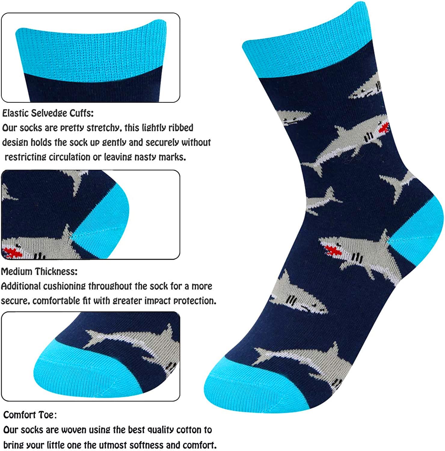 HAPPYPOP Crazy Kids Socks Fun Socks for Boys, Kids Boys Socks Childrens Socks Shark Gifts Shark Socks for Kids Boys 7-10 Years