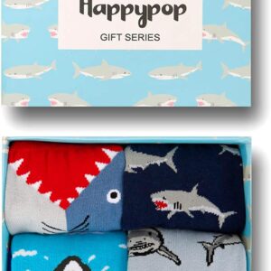 HAPPYPOP Crazy Kids Socks Fun Socks for Boys, Kids Boys Socks Childrens Socks Shark Gifts Shark Socks for Kids Boys 7-10 Years