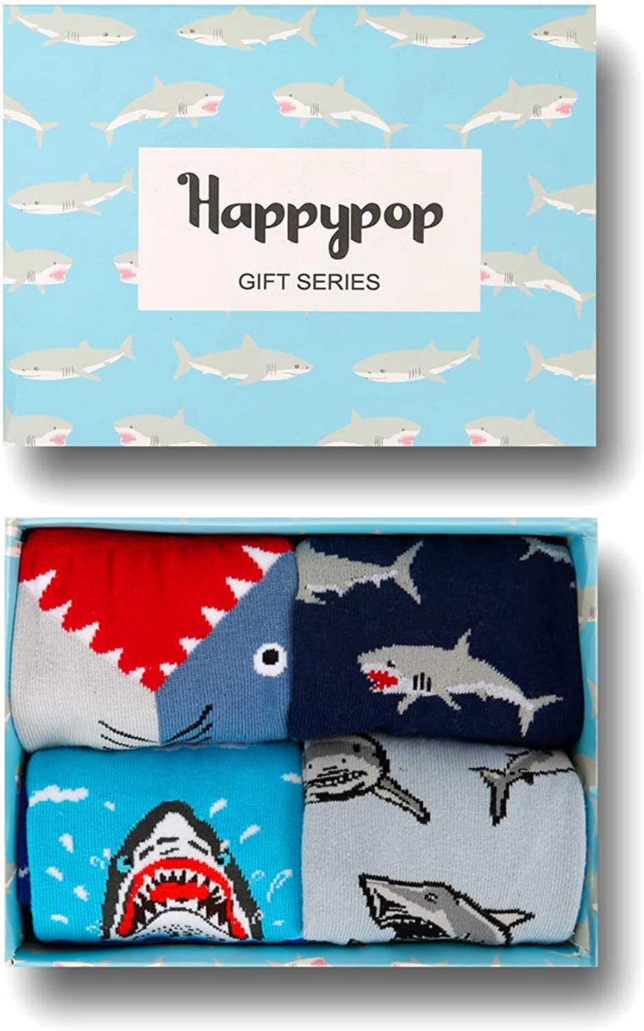 HAPPYPOP Crazy Kids Socks Fun Socks for Boys, Kids Boys Socks Childrens Socks Shark Gifts Shark Socks for Kids Boys 7-10 Years