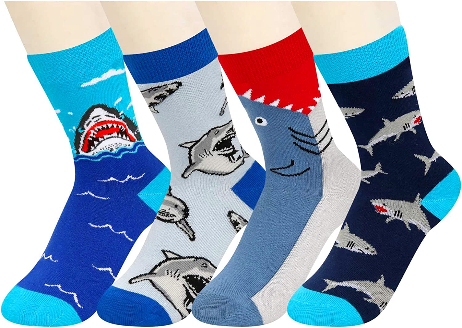 HAPPYPOP Crazy Kids Socks Fun Socks for Boys, Kids Boys Socks Childrens Socks Shark Gifts Shark Socks for Kids Boys 7-10 Years