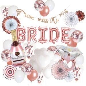 vidal crafts rose gold bridal shower decorations- bachelorette party decorations kit, bride to be decorations - including bride balloons, banners, paper fans, confetti balloons